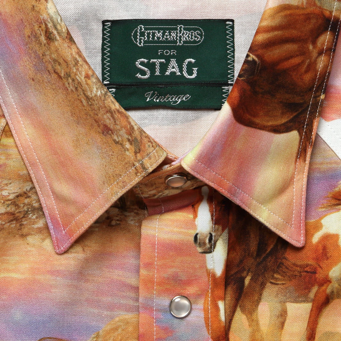 Horse Print Western Shirt - Sunset Orange