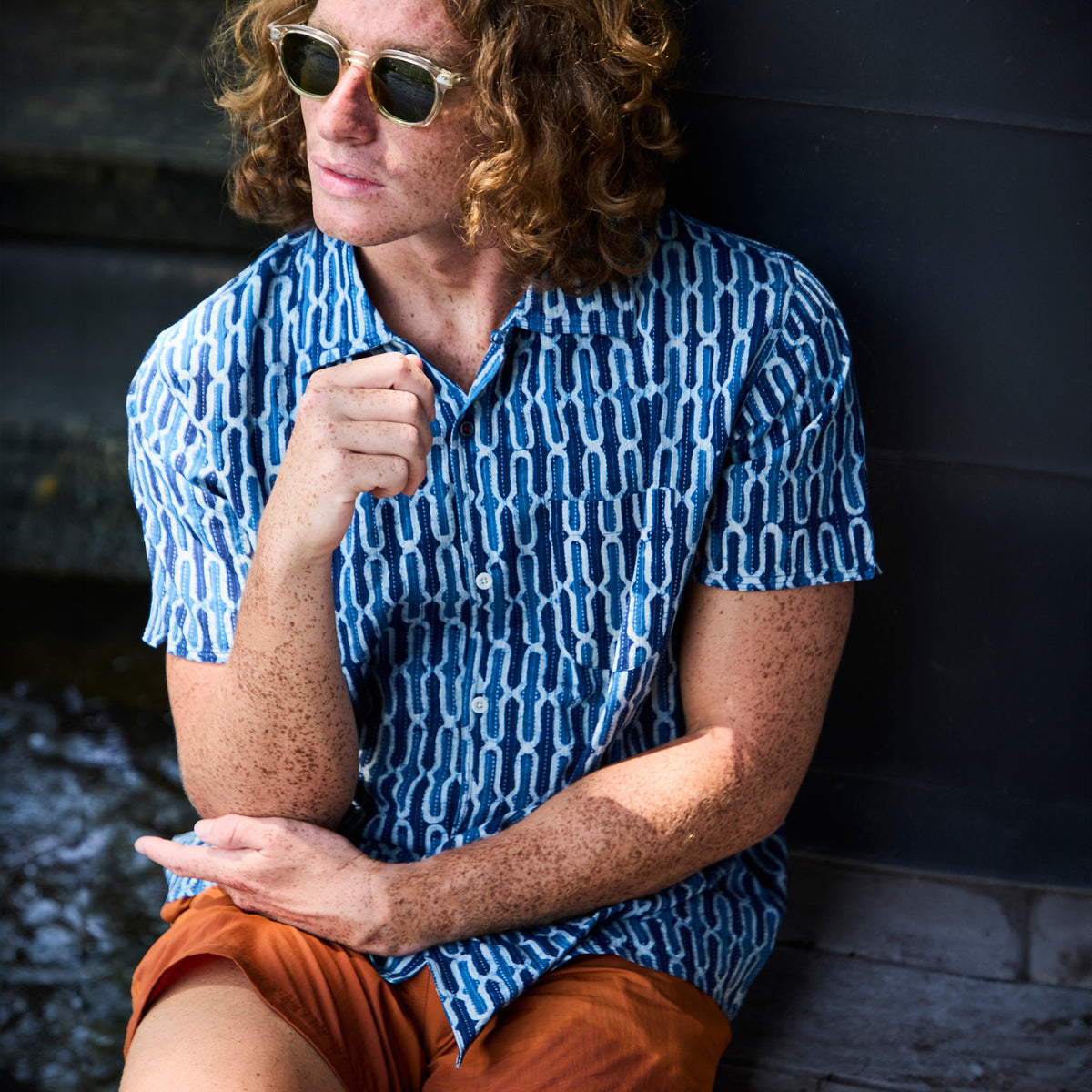 Geo Tile Block Print Shirt - Indigo – STAG Provisions