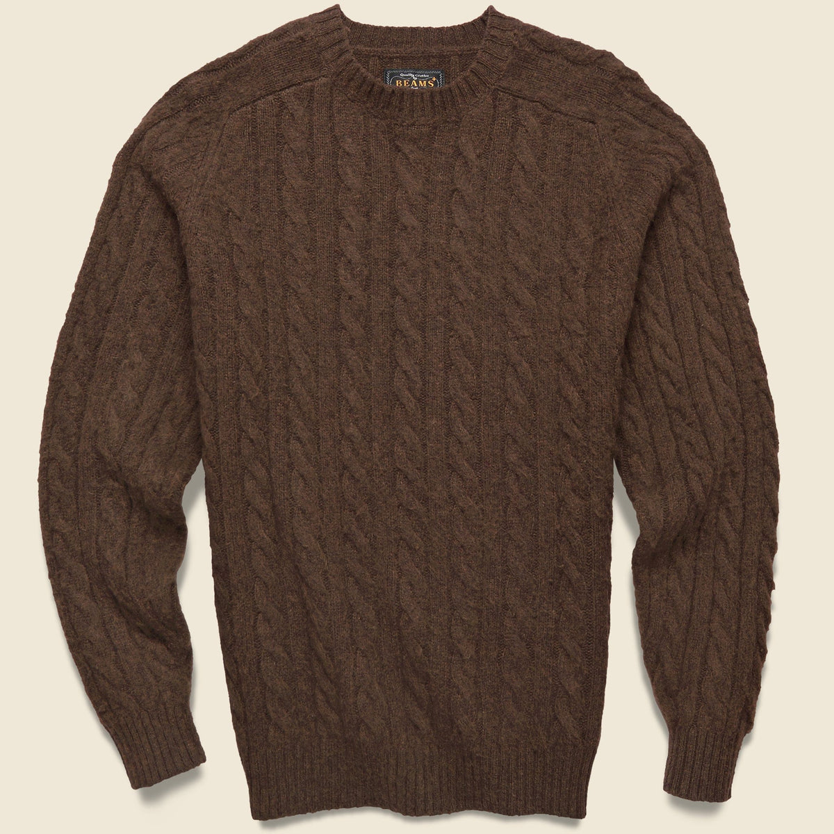 Shaggy Cable Crew Sweater - Brown