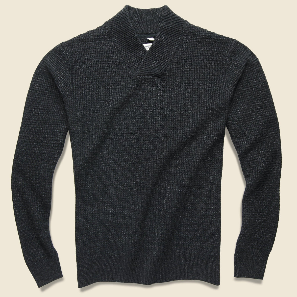 V-Neck Waffle Sweater - Black