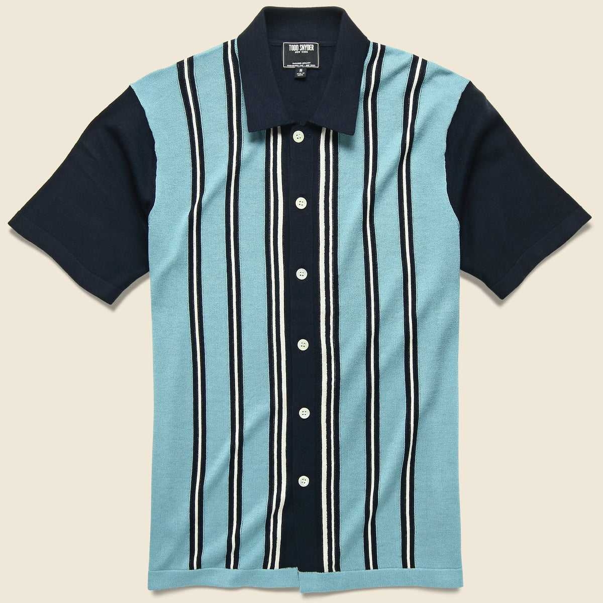 Stripe Knit Button Down Polo - Navy